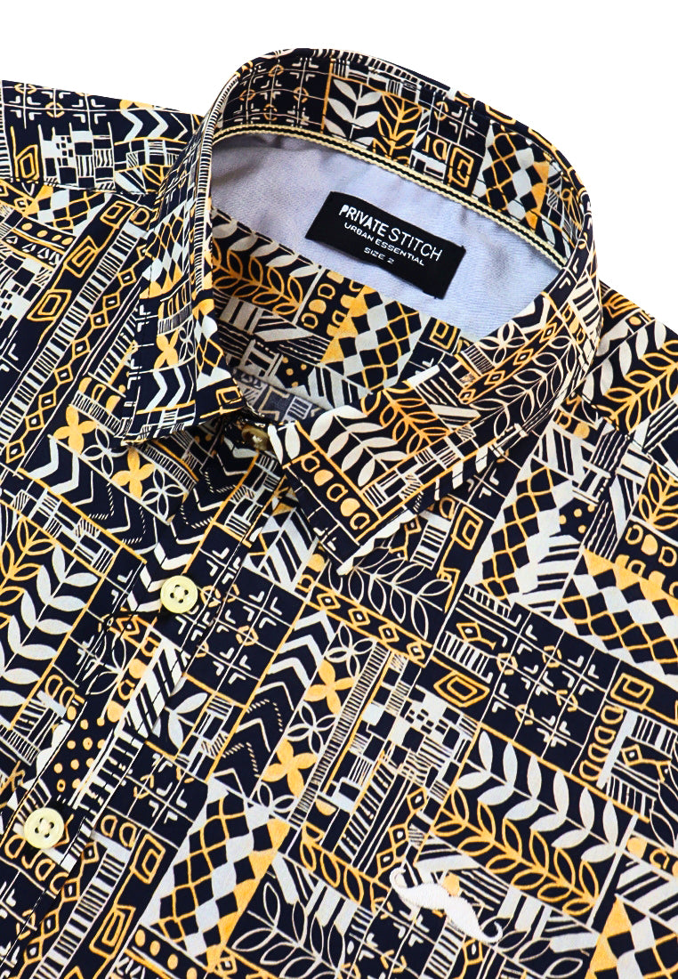 PRIVATE STITCH Signature Moustache Heritage Print Shirt | PRIVATE STITCH