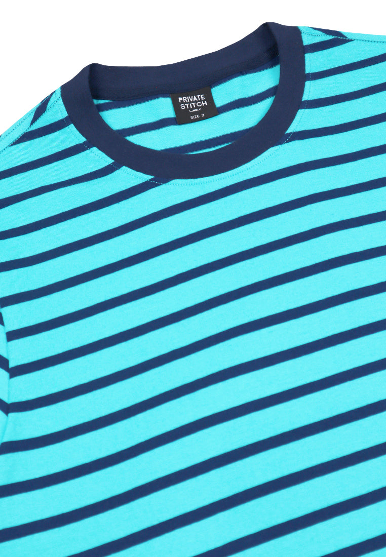 Private Stitch Signature Moustache Striped Tees - Blue | PRIVATE STITCH